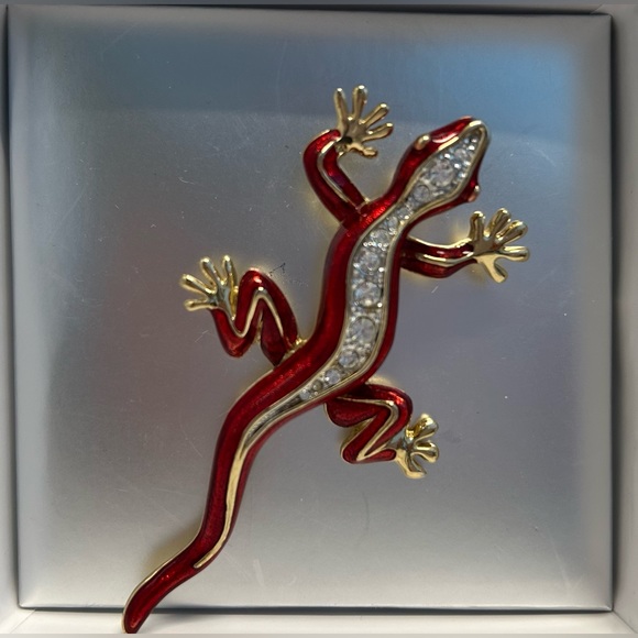 Jewelry | Vintage Eclectica Gold Plated Red Enamel Crystal Lizard ...